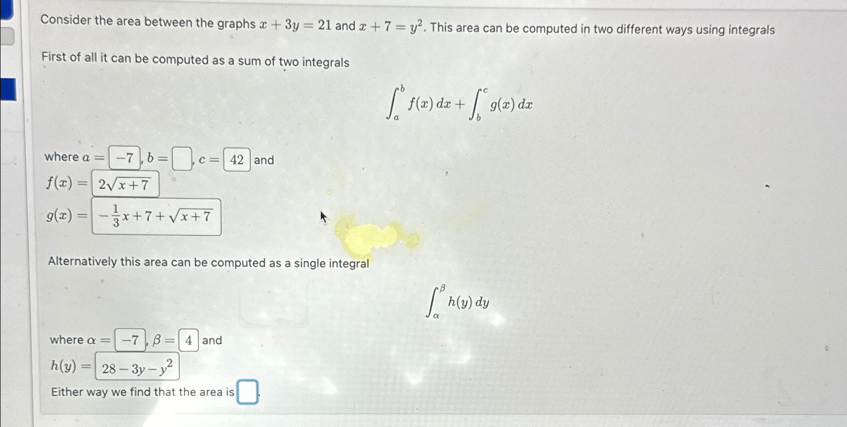 Solved Consider the area between the graphs x+3y=21 ﻿and | Chegg.com