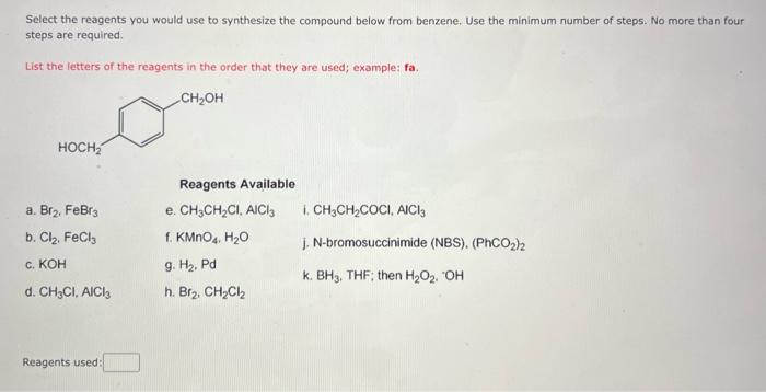 Solved Select the reagents you would use to synthesize the | Chegg.com