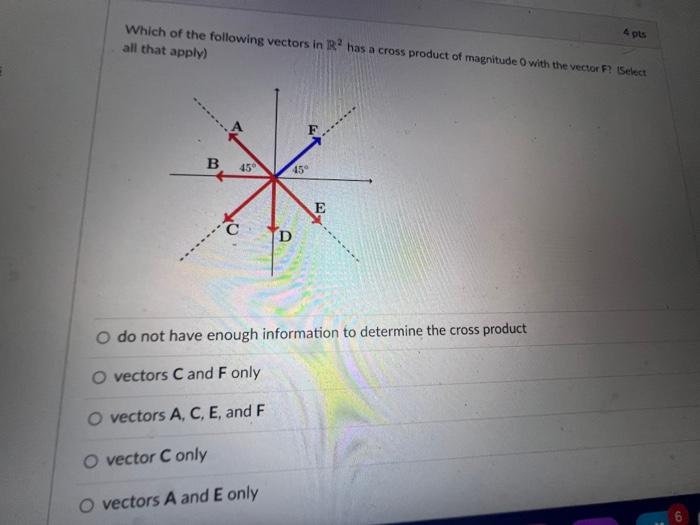 Solved Which of the following vectors in R2 has a cross | Chegg.com