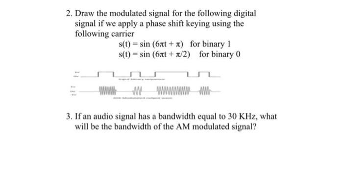 Solved 2 Draw The Modulated Signal For The Following 4127