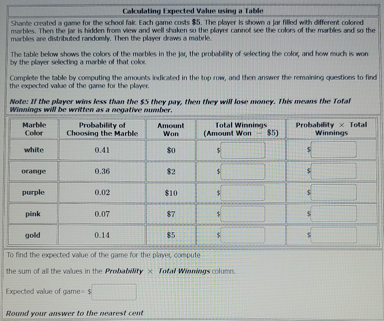 Solved Calculating Expected Value using a Table Shante | Chegg.com