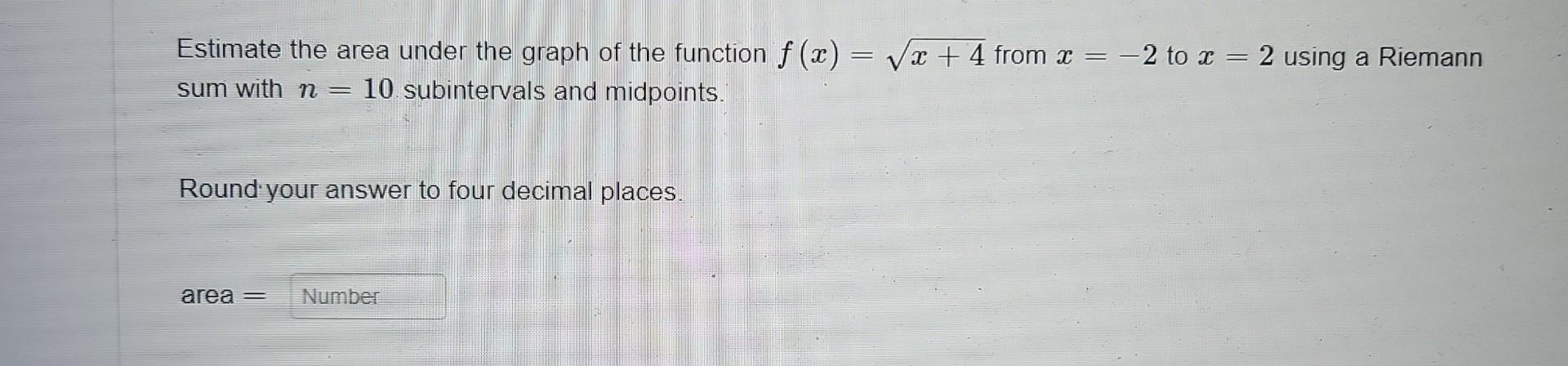 Solved Estimate the area under the graph of the function | Chegg.com