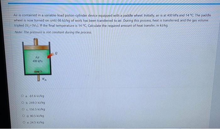 Solved Air is contained in a variable-load piston-cylinder | Chegg.com