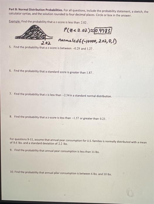 Solved Part B: Normal Distribution Probabilities. For all | Chegg.com