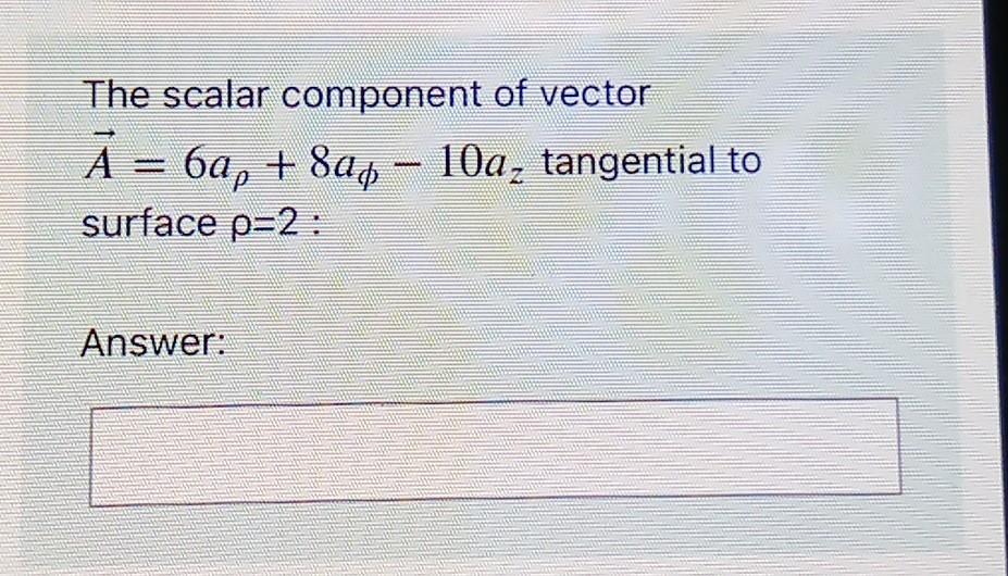 Solved The scalar component of vector A = 6a, + 8ap – 10a, | Chegg.com