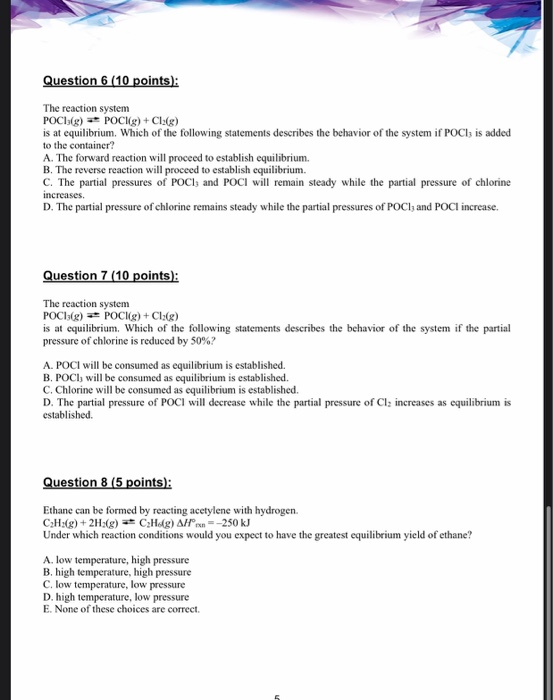 Solved Question 6 (10 points): The reaction system POCI=(g) | Chegg.com