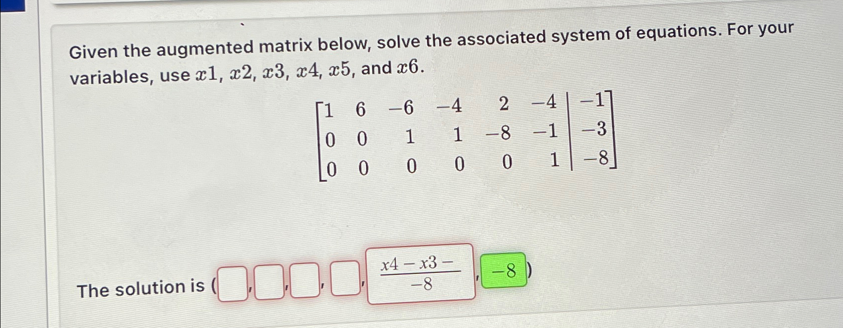 Given the augmented matrix below, solve the | Chegg.com