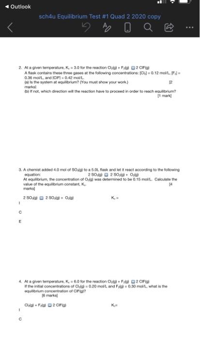 Solved Outlook sch4u Equilibrium Test #1 Quad 2 2020 copy 2. | Chegg.com