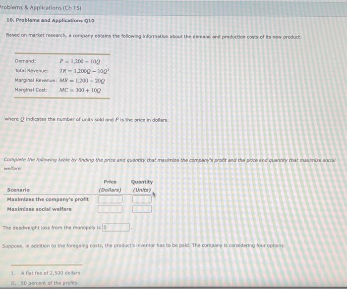 Solved 10. Problems and Applications Q10 Based on market | Chegg.com
