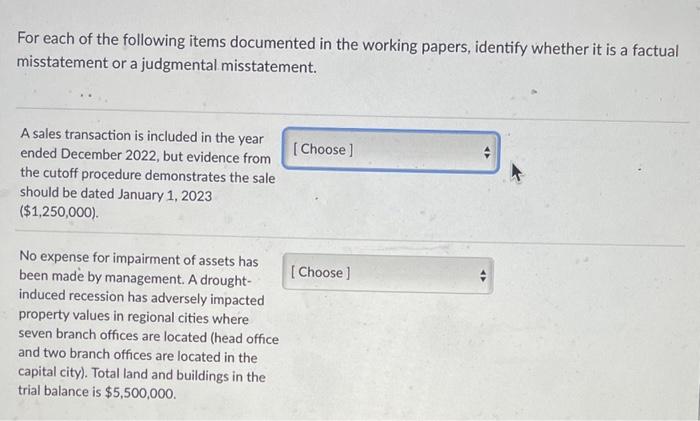 Solved For each of the following items documented in the | Chegg.com