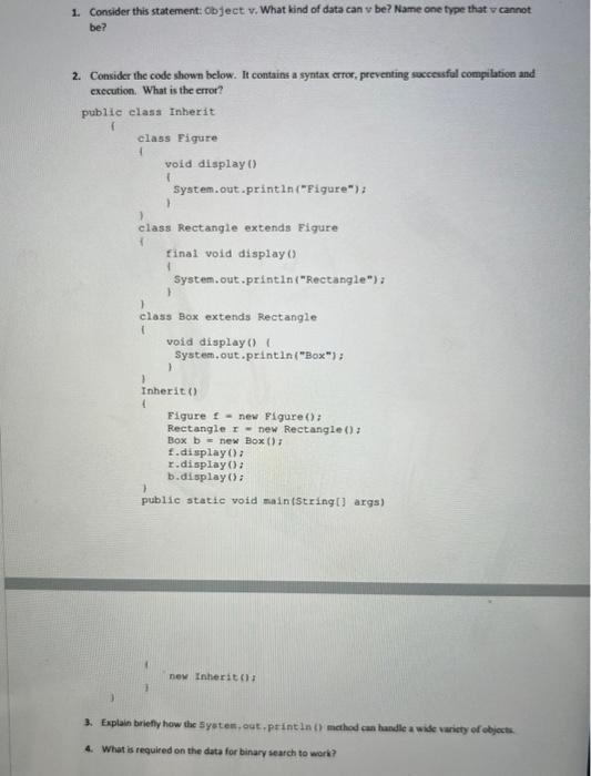 Solved 1. Consider this statement: Cbject v. What kind of | Chegg.com