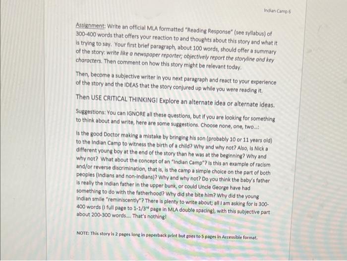 Assignment: Write an official MLA formatted "Reading | Chegg.com