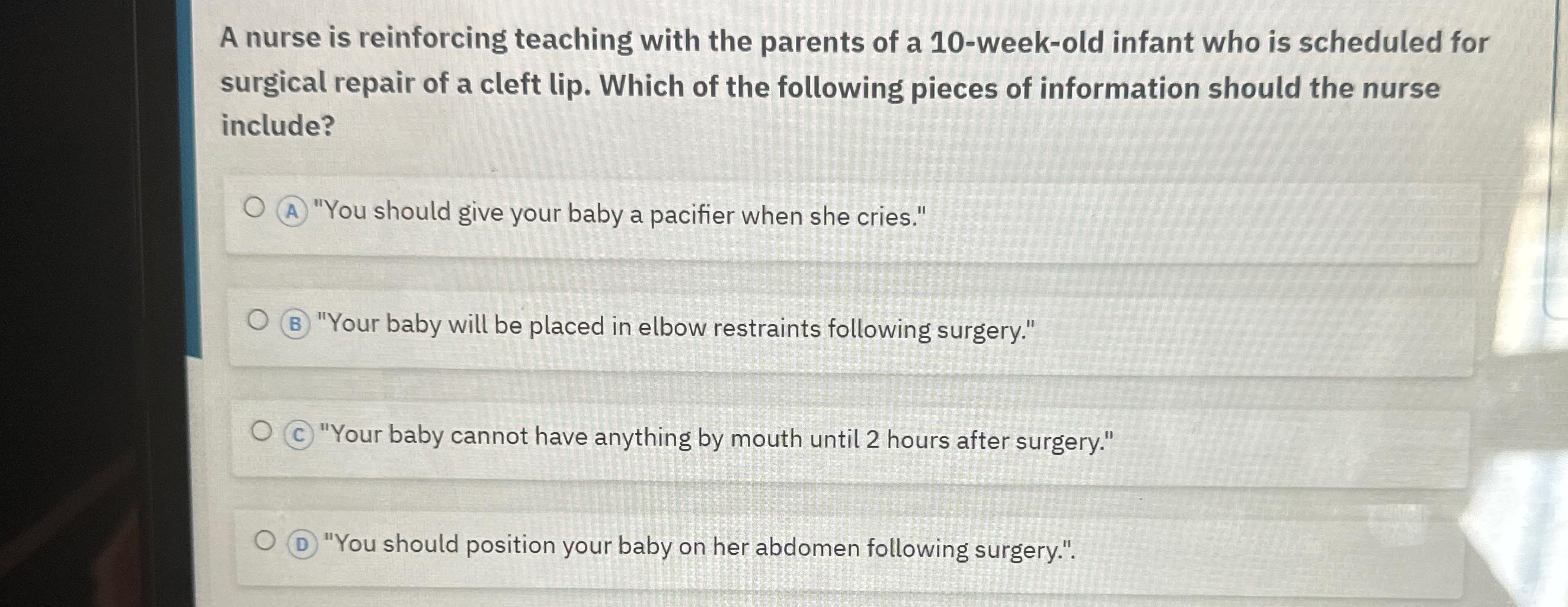 Solved A nurse is reinforcing teaching with the parents of a | Chegg.com