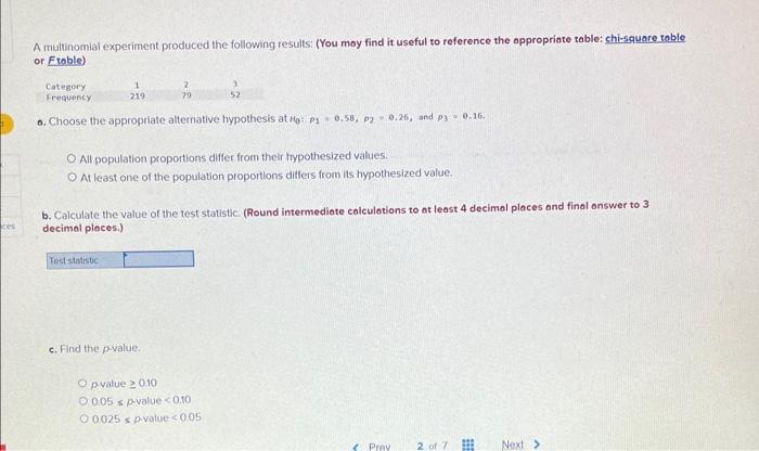 Solved A multinomial experiment produced the following | Chegg.com