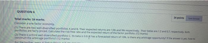 Solved Total marks: 24 marks. Consider a one factor economy, | Chegg.com