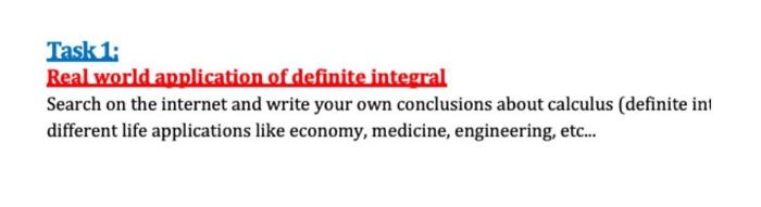 Solved Task 1: Real world application of definite integral | Chegg.com