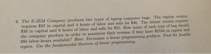 Solved 6. The E-JEM Company produces two types of laptop | Chegg.com