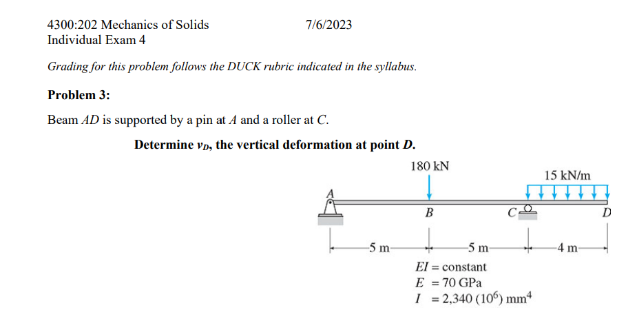 Solved 4300:202 ﻿Mechanics of Solids 7/6/2023 ﻿Individual | Chegg.com