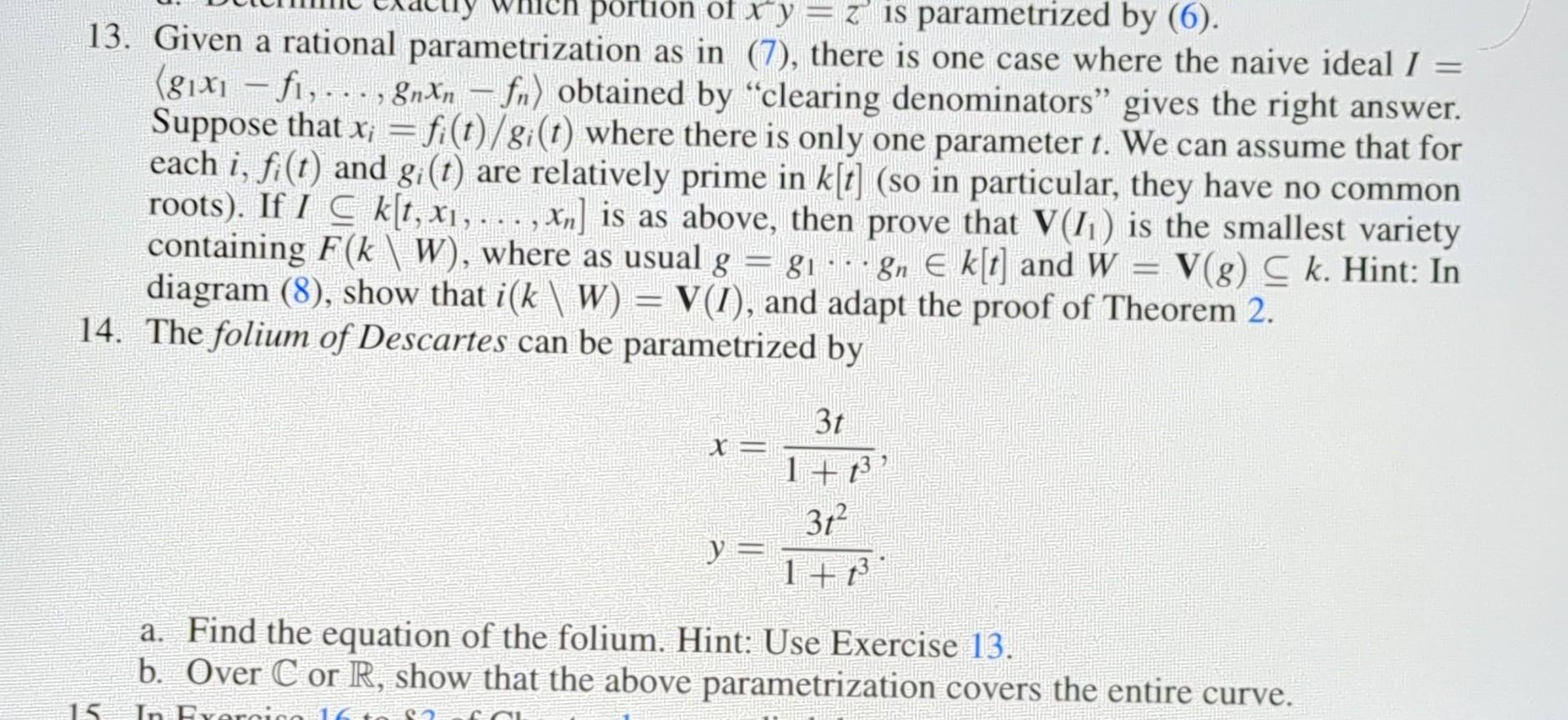 Solved 13 Given A Rational Parametrization As In 7 There