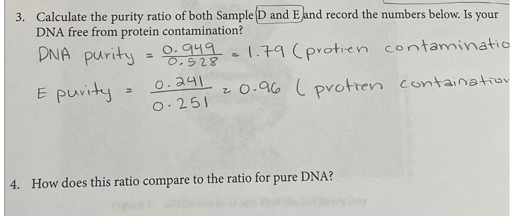 Solved Calculate the purity ratio of both Sample D ﻿and E | Chegg.com