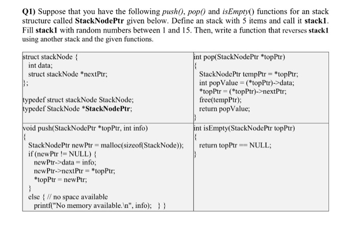 Solved Q1) Suppose that you have the following push(), pop() | Chegg.com