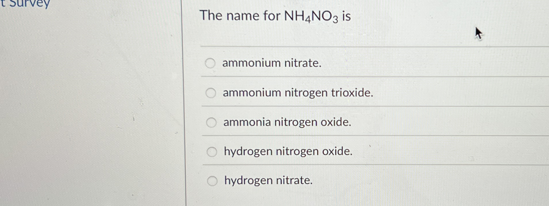 Solved The name for NH4NO3 ﻿isammonium nitrate.ammonium | Chegg.com