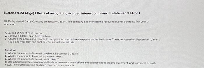Solved Exercise 9-2A (Algo) Effects of recognizing accrued | Chegg.com