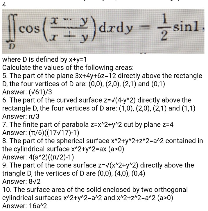 Solved Question 4 calculate the following double integral | Chegg.com
