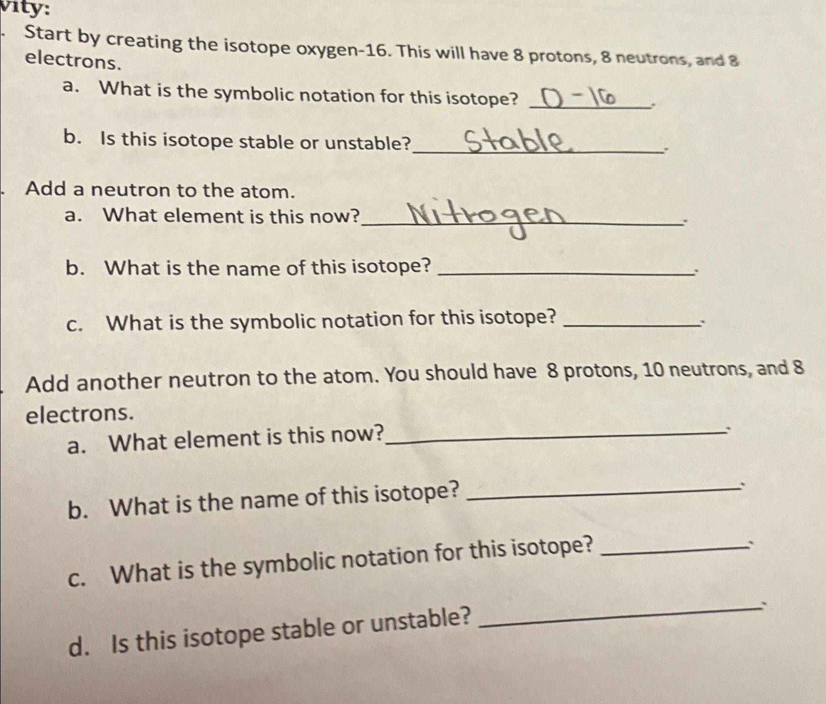 Solved Start By Creating The Isotope Oxygen 16 ﻿this Will