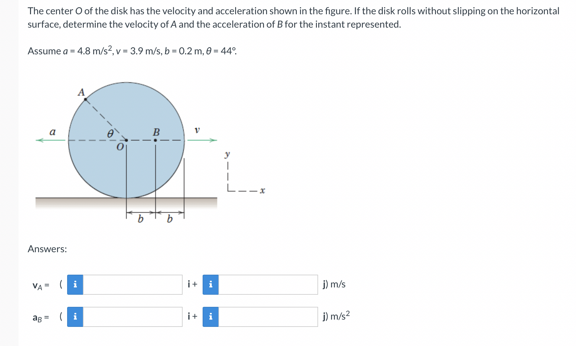 Solved The center O ﻿of the disk has the velocity and | Chegg.com