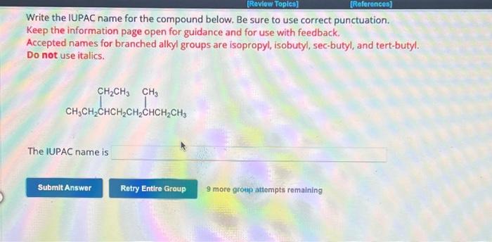 Solved [Review Topics] [References] Write the IUPAC name for | Chegg.com