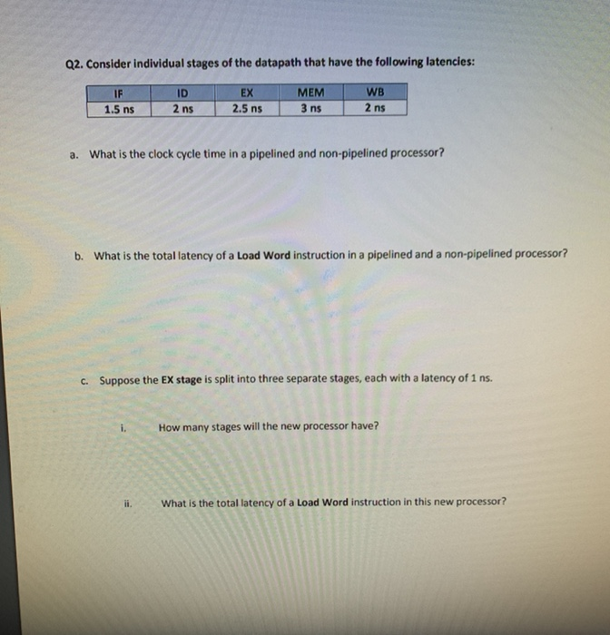 Solved Q2. Consider individual stages of the datapath that | Chegg.com