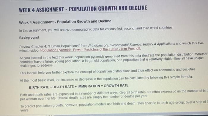 Solved WEEK 4 ASSIGNMENT - POPULATION GROWTH AND DECLINE | Chegg.com