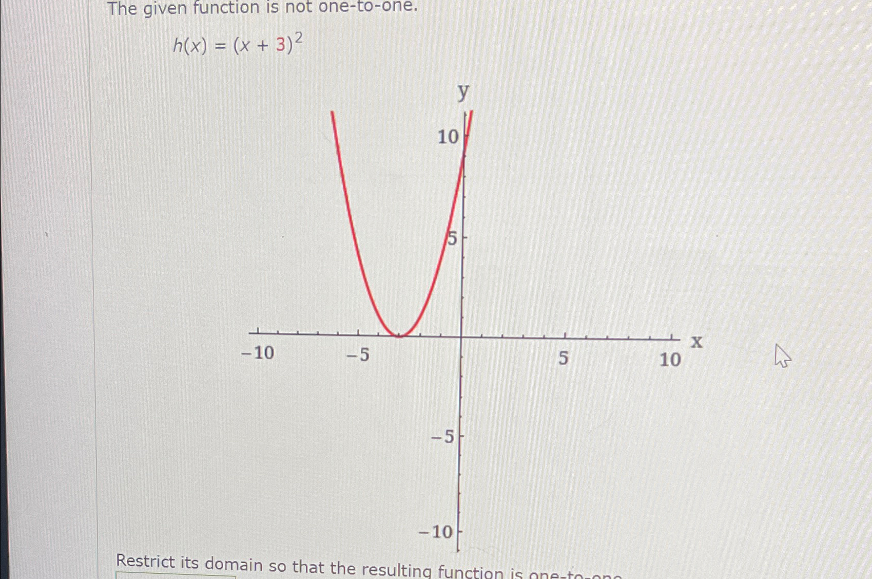 Solved The given function is not one-to-one.h(x)=(x+3)2 | Chegg.com
