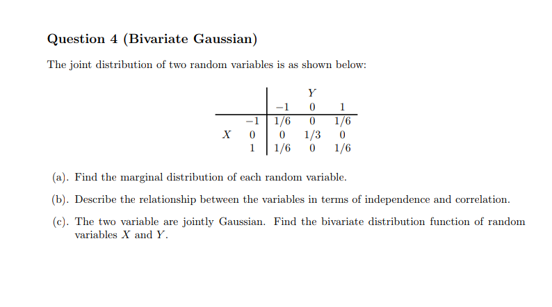 Solved Question 4 (Bivariate Gaussian) The joint | Chegg.com