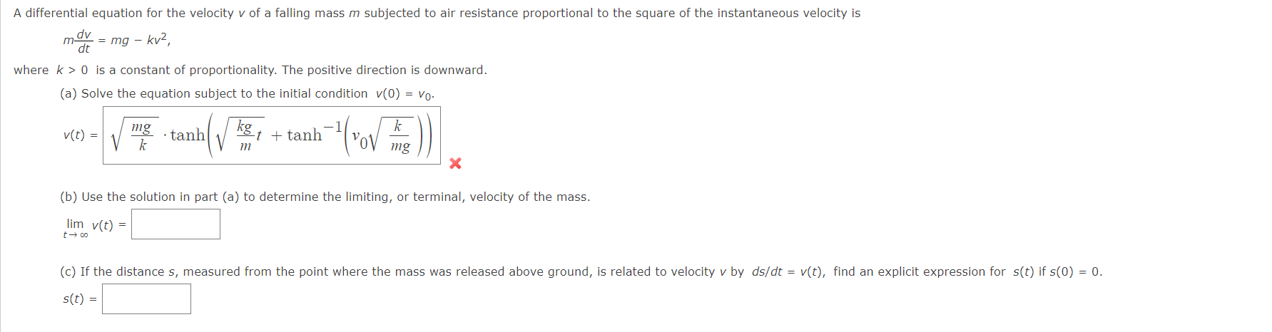 Solved A differential equation for the velocity v ﻿of a | Chegg.com
