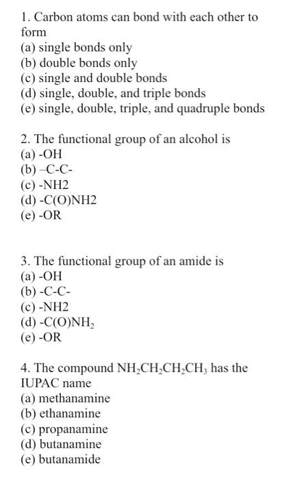 Solved 1. Carbon atoms can bond with each other to form (a) | Chegg.com