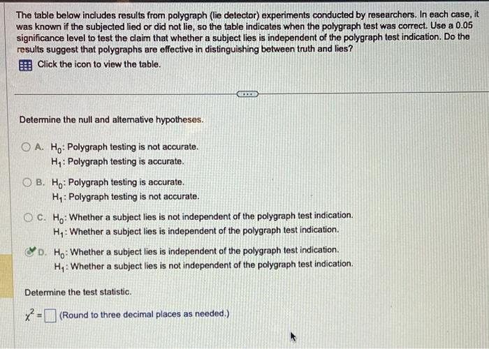 Solved The table below includes results from polygraph (lie | Chegg.com