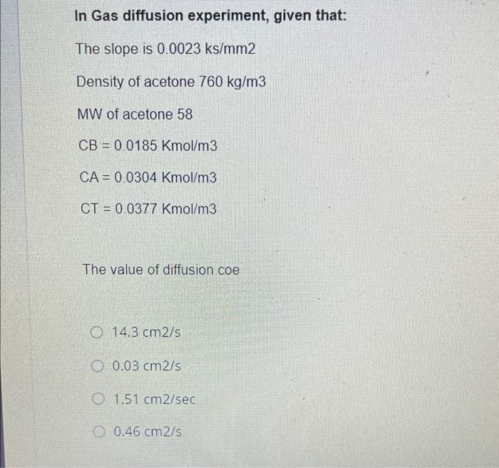 Solved In Gas diffusion experiment, given that: The slope is | Chegg.com
