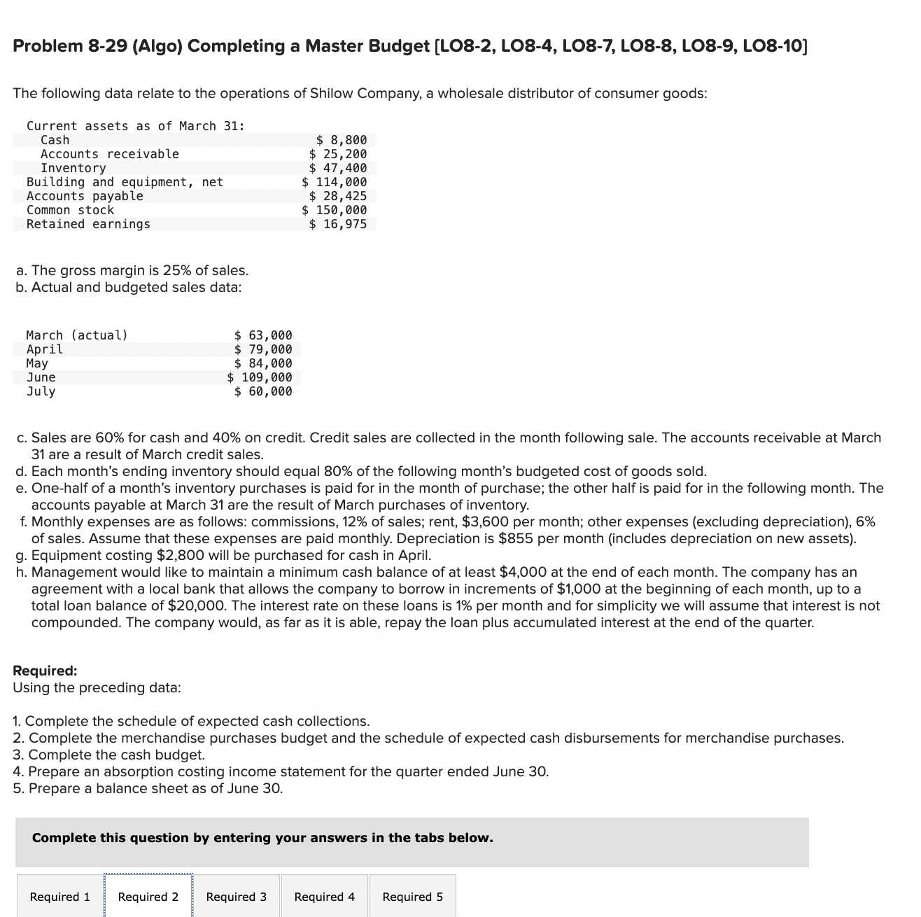 Solved Problem 8-29 (Algo) ﻿Completing a Master Budget | Chegg.com