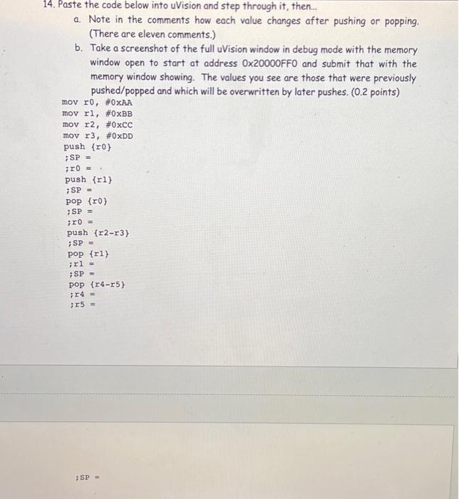 Solved 14. Paste the code below into uVision and step | Chegg.com