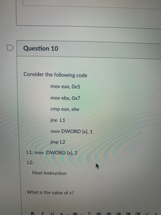 Solved Question 10 Consider the following code mov eax, Ox5 | Chegg.com