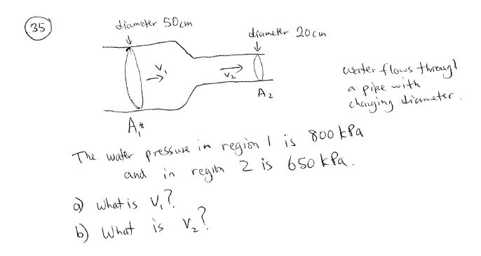 Solved water flows through a pipe with changing diameter. | Chegg.com