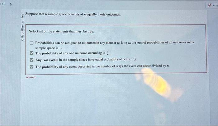 Solved Suppose that a sample space consists of n equally | Chegg.com