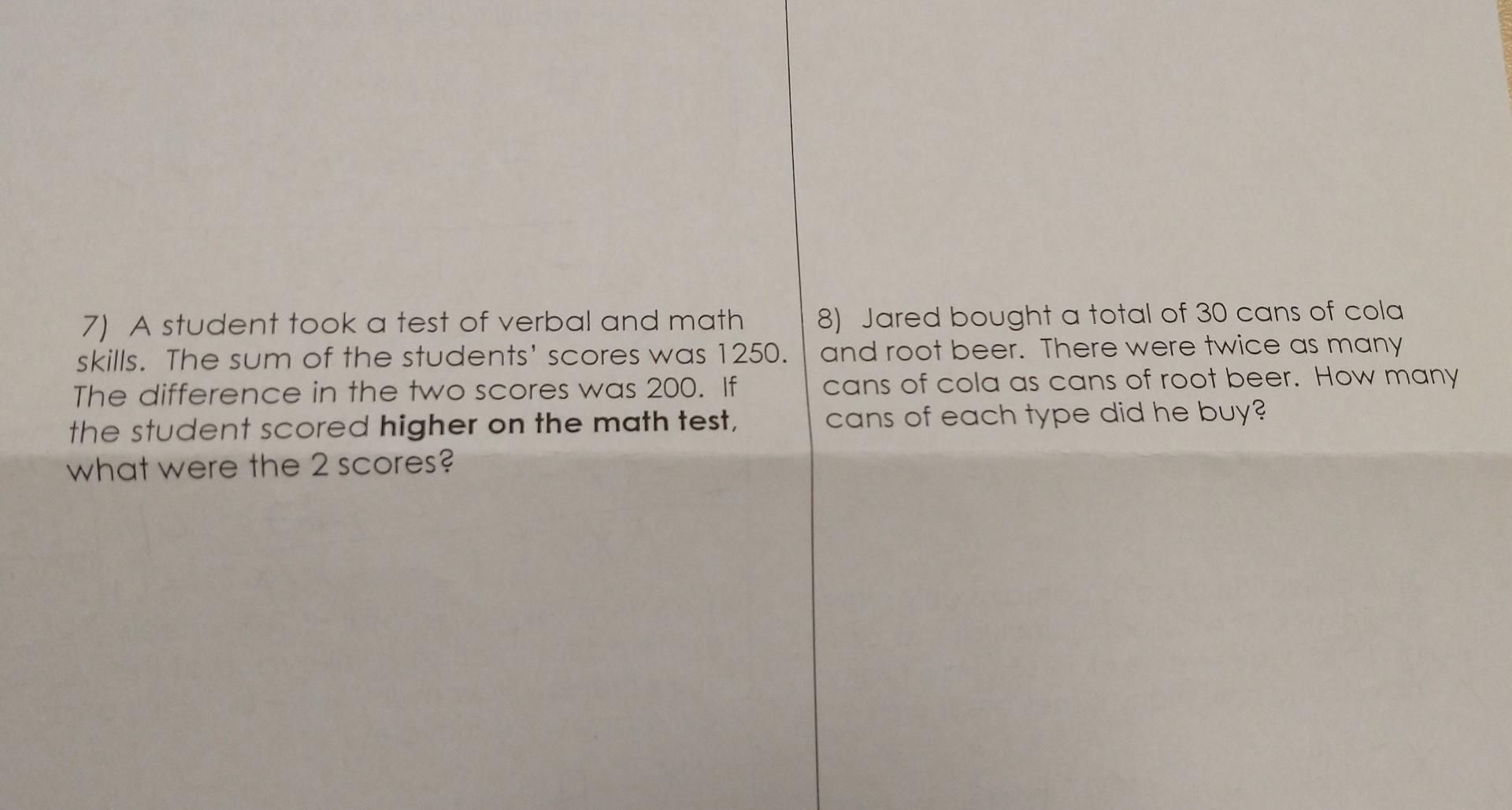 Solved 7) A student took a test of verbal and math 8) Jared | Chegg.com