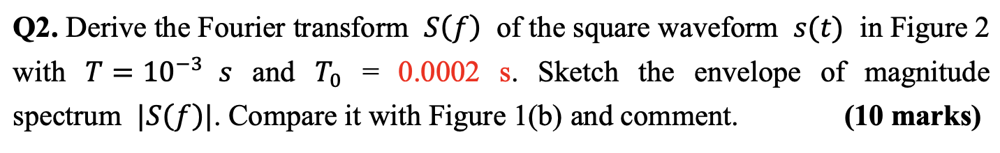 Solved Q2. ﻿Derive the Fourier transform S(f) ﻿of the square | Chegg.com