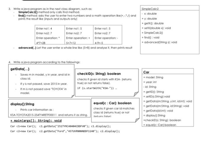 3. Write a java program as in the next class diagram, | Chegg.com