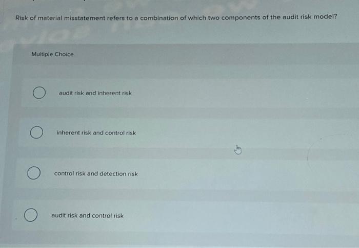 Solved Risk of material misstatement refers to a combination | Chegg.com