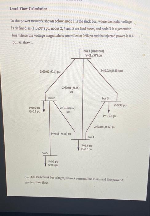 Solved Load Flow Calculation In the power network shown | Chegg.com
