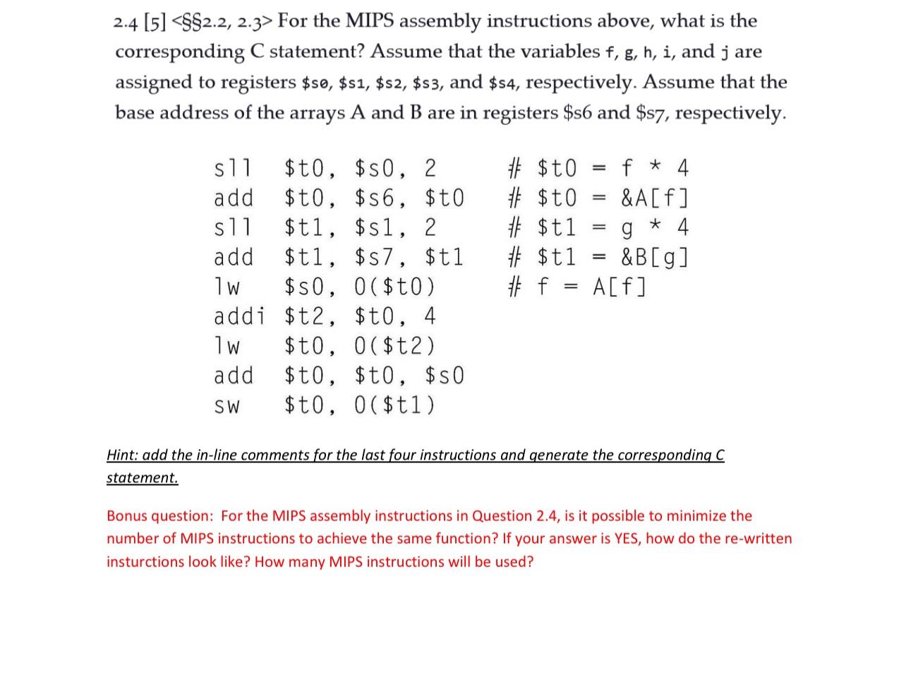 Solved 2.4[5] ﻿For the MIPS assembly instructions | Chegg.com